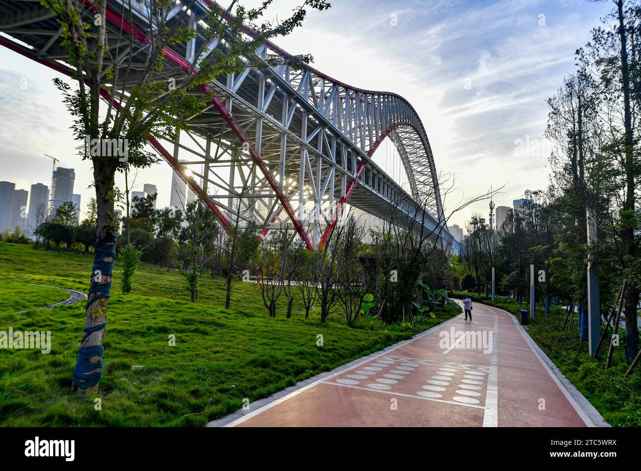 The sightseeing elevator and park under the Chaotianmen Yangtze River ...