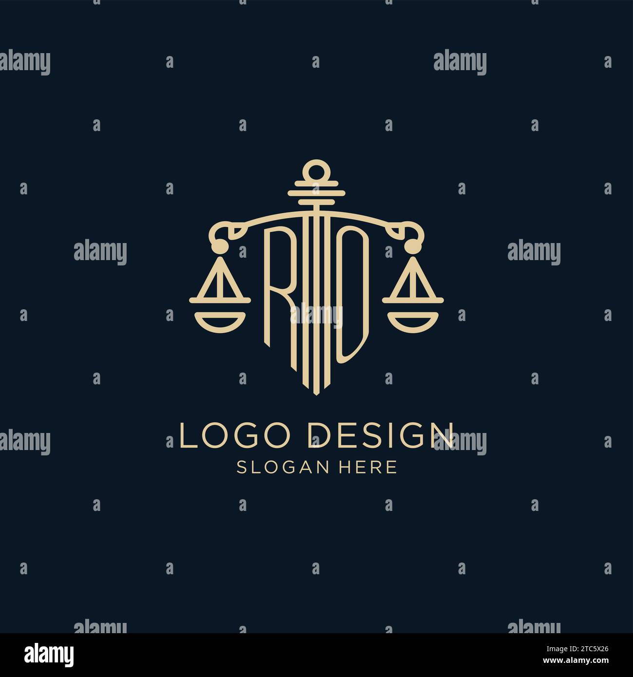 Initial RO logo with shield and scales of justice, luxury and modern ...
