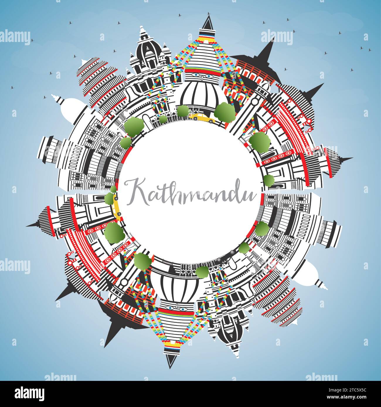 Kathmandu Nepal City Skyline with Color Buildings, Blue Sky and Copy ...