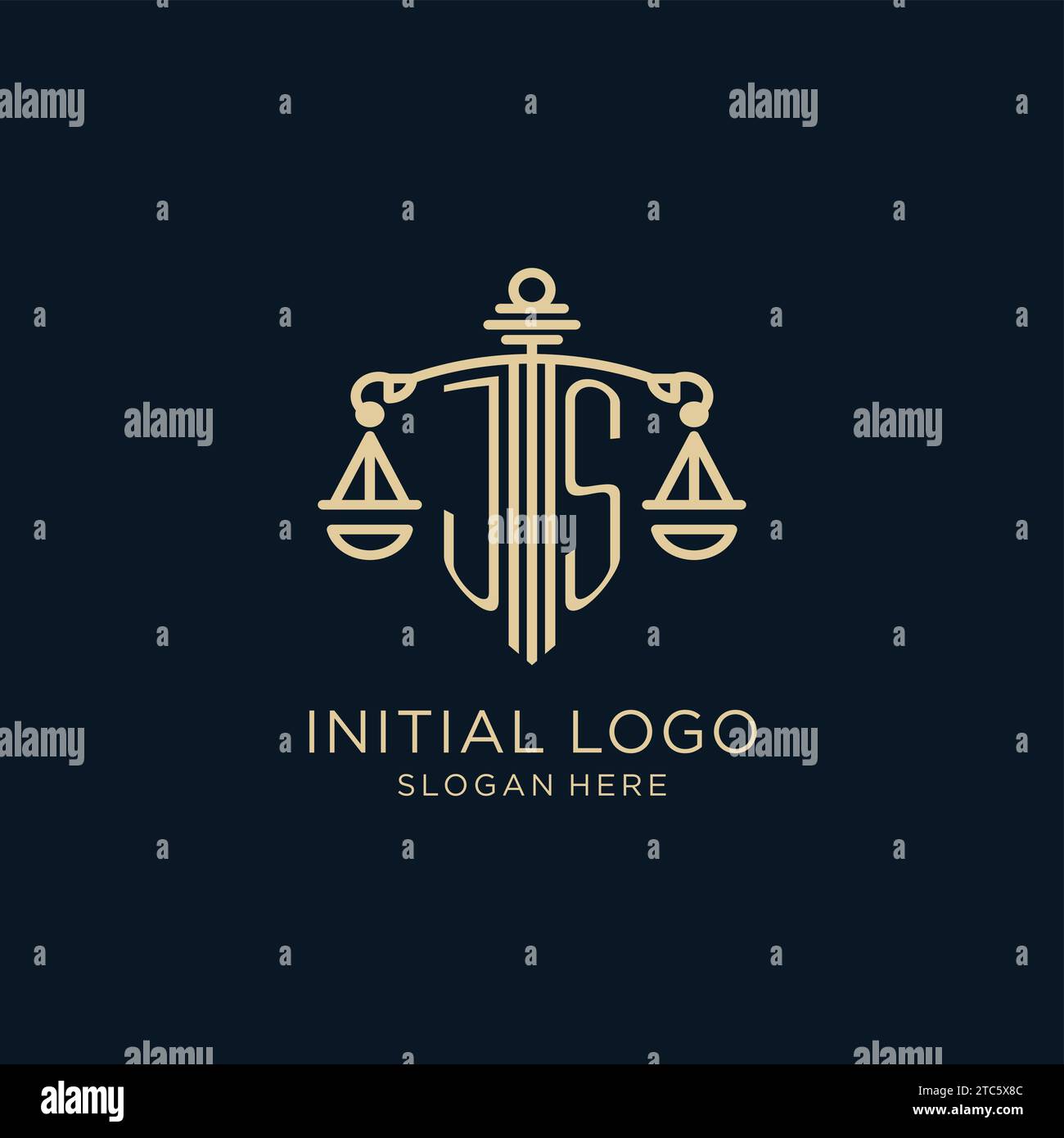 Initial JS logo with shield and scales of justice, luxury and modern ...