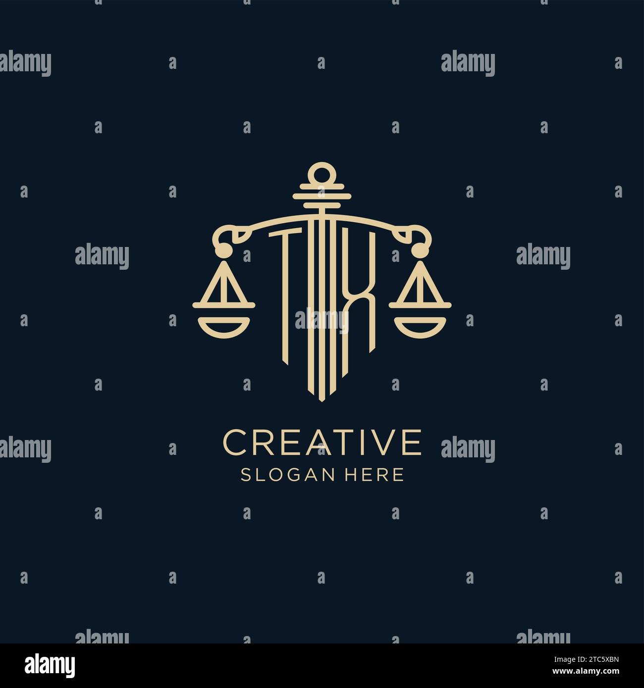 Initial TX logo with shield and scales of justice, luxury and modern ...
