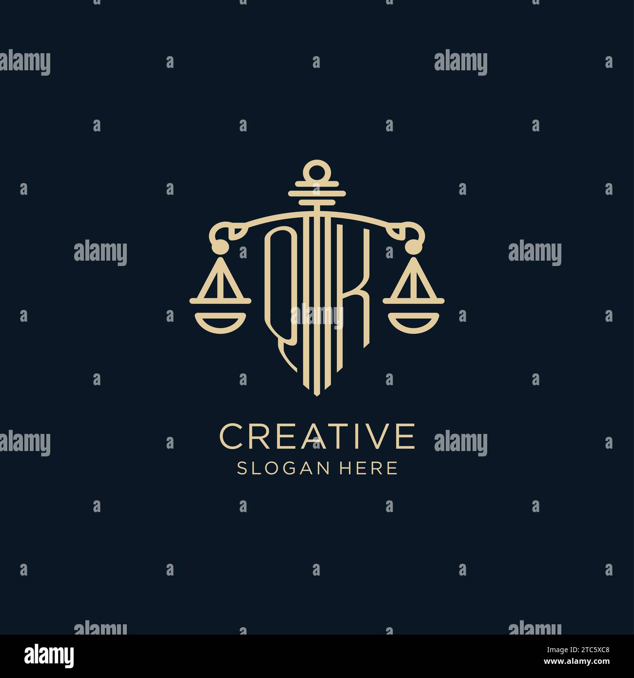 Initial QK logo with shield and scales of justice, luxury and modern ...