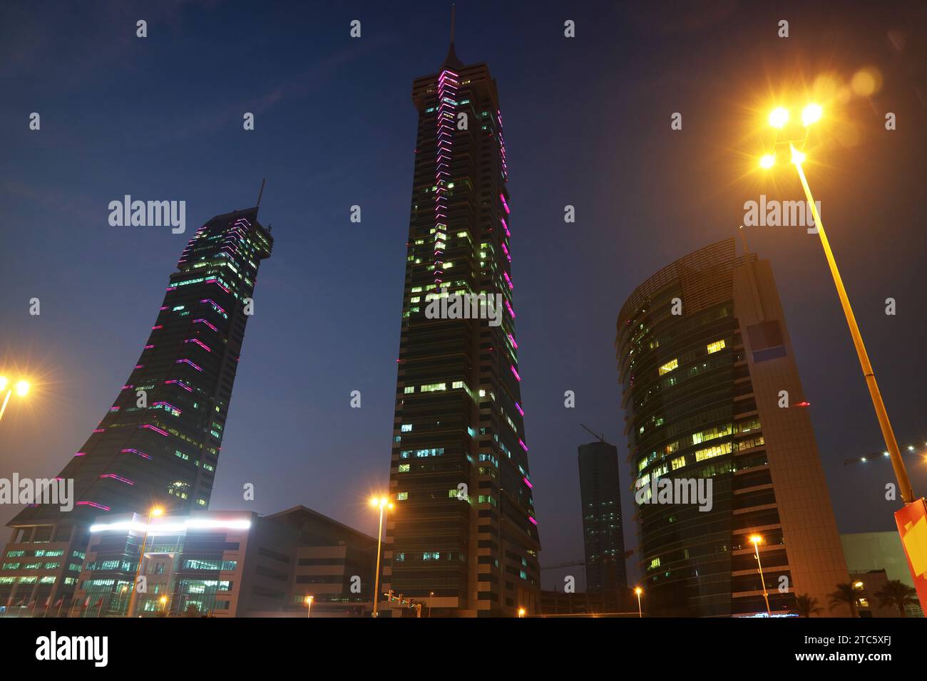 Manama at Night with Amazing Landmarks of Bahrain Financial Harbor Area ...