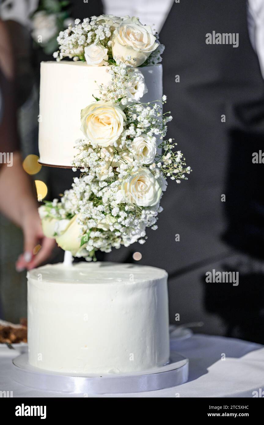 Wedding cake two floors during the celebration of the wedding event ...