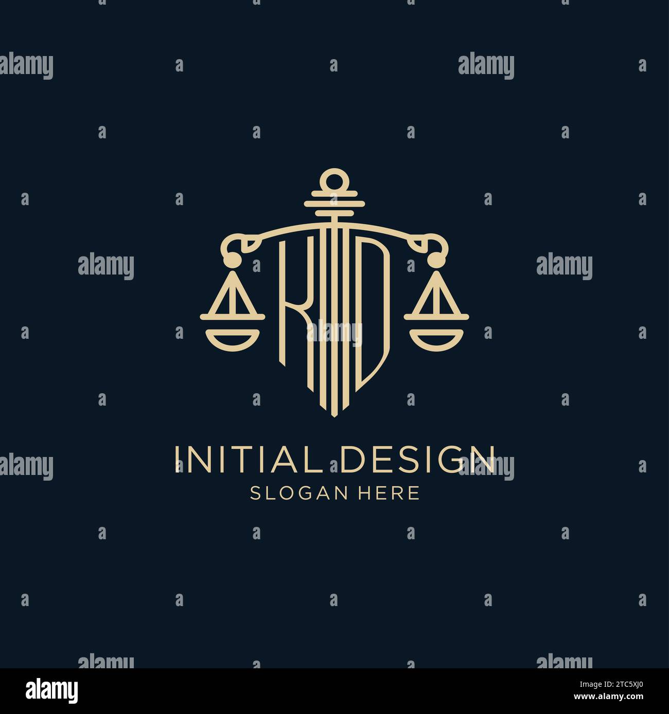Initial KD logo with shield and scales of justice, luxury and modern ...