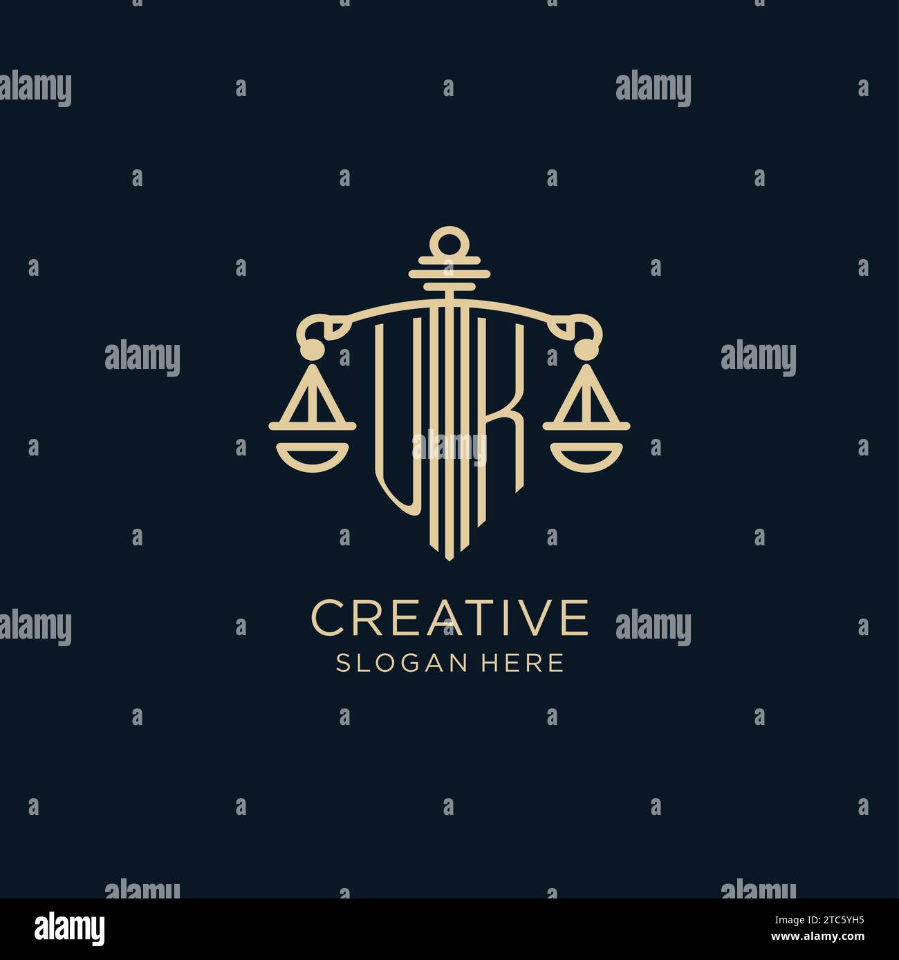 Initial UK logo with shield and scales of justice, luxury and modern ...