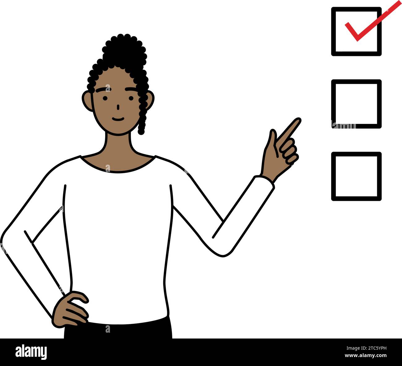 African-American woman pointing to a checklist, Vector Illustration ...