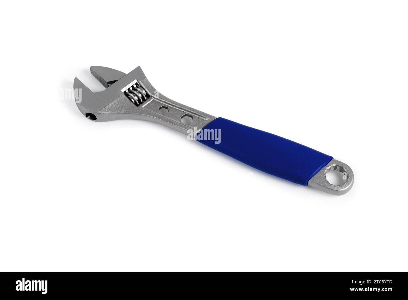 Blue adjustable wrench. Close-up. Isolated on white background Stock ...