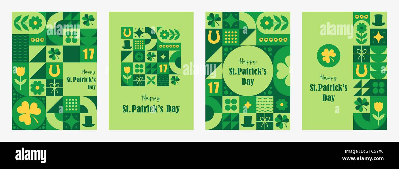 Happy St. Patrick day posters. Set of Neo geometric backgrounds. Trendy ...