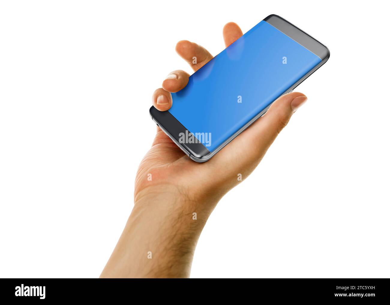 Male hands holding phone with blank screen isolated Stock Photo - Alamy