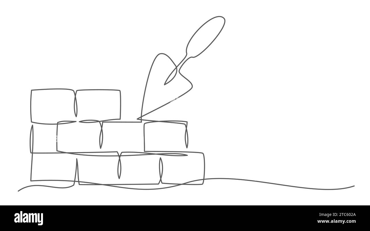Brick wall One line drawing isolated on white background Stock Vector ...