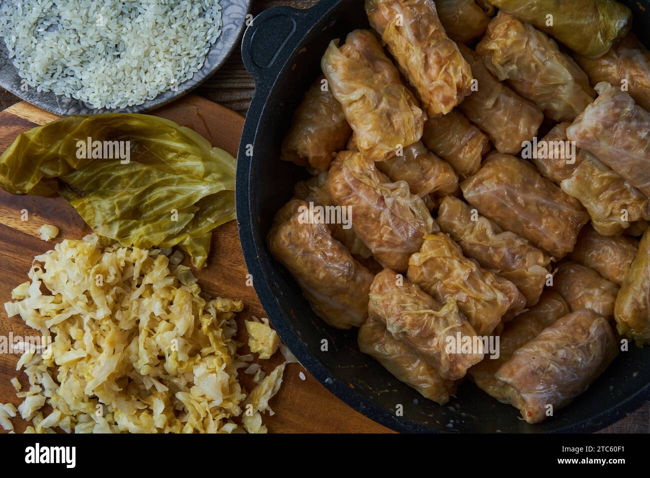 Cabbage rolls with pork meat and rice (sarmale), a traditional Romanian ...