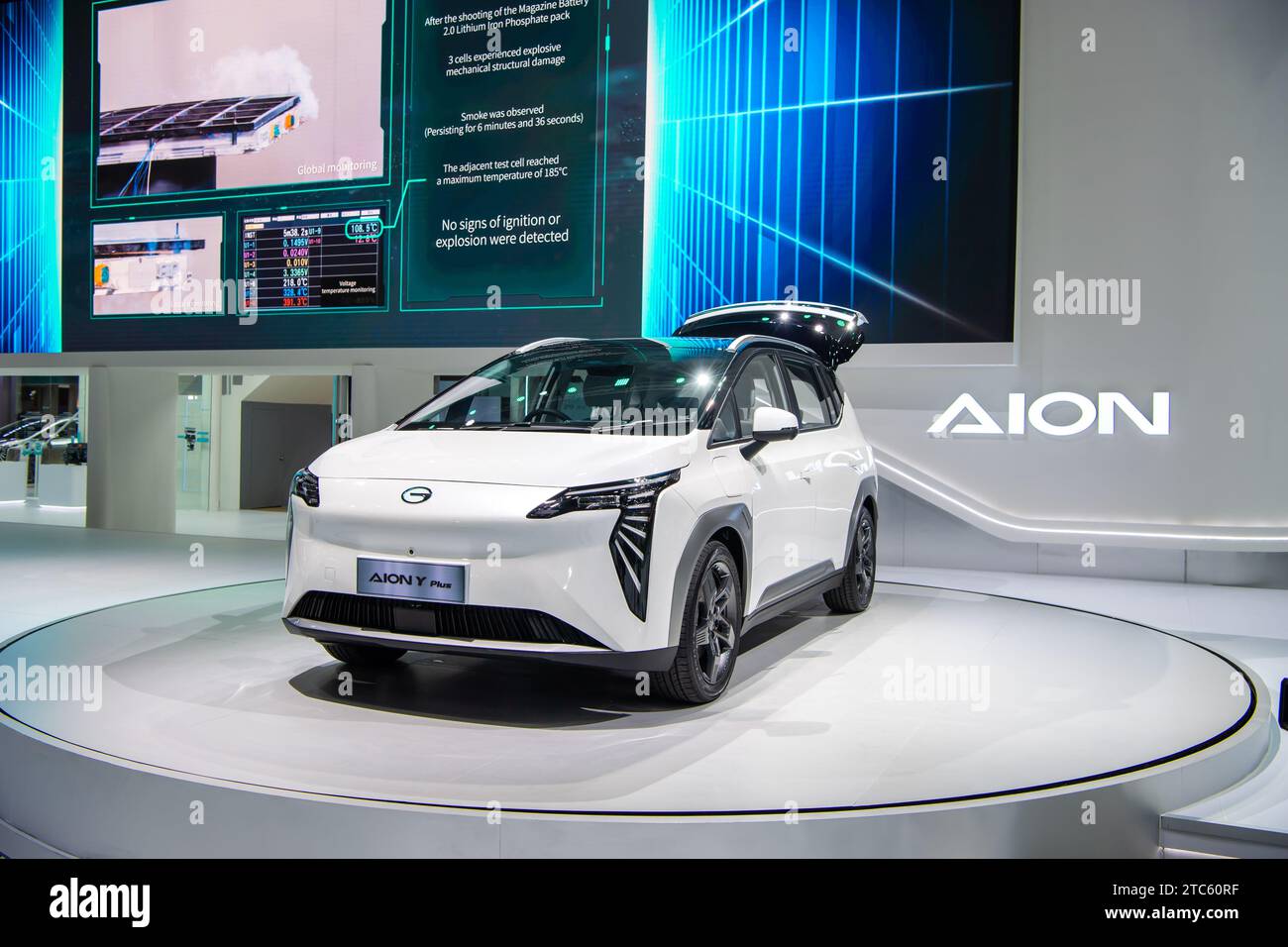 AION Y Plus EV car on display at The 40th Thailand International Motor Expo 2023 on November 29 ...