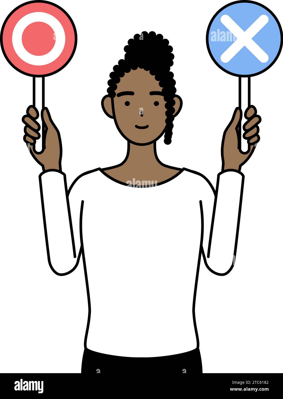 African-American woman holding a placard indicating correct and ...