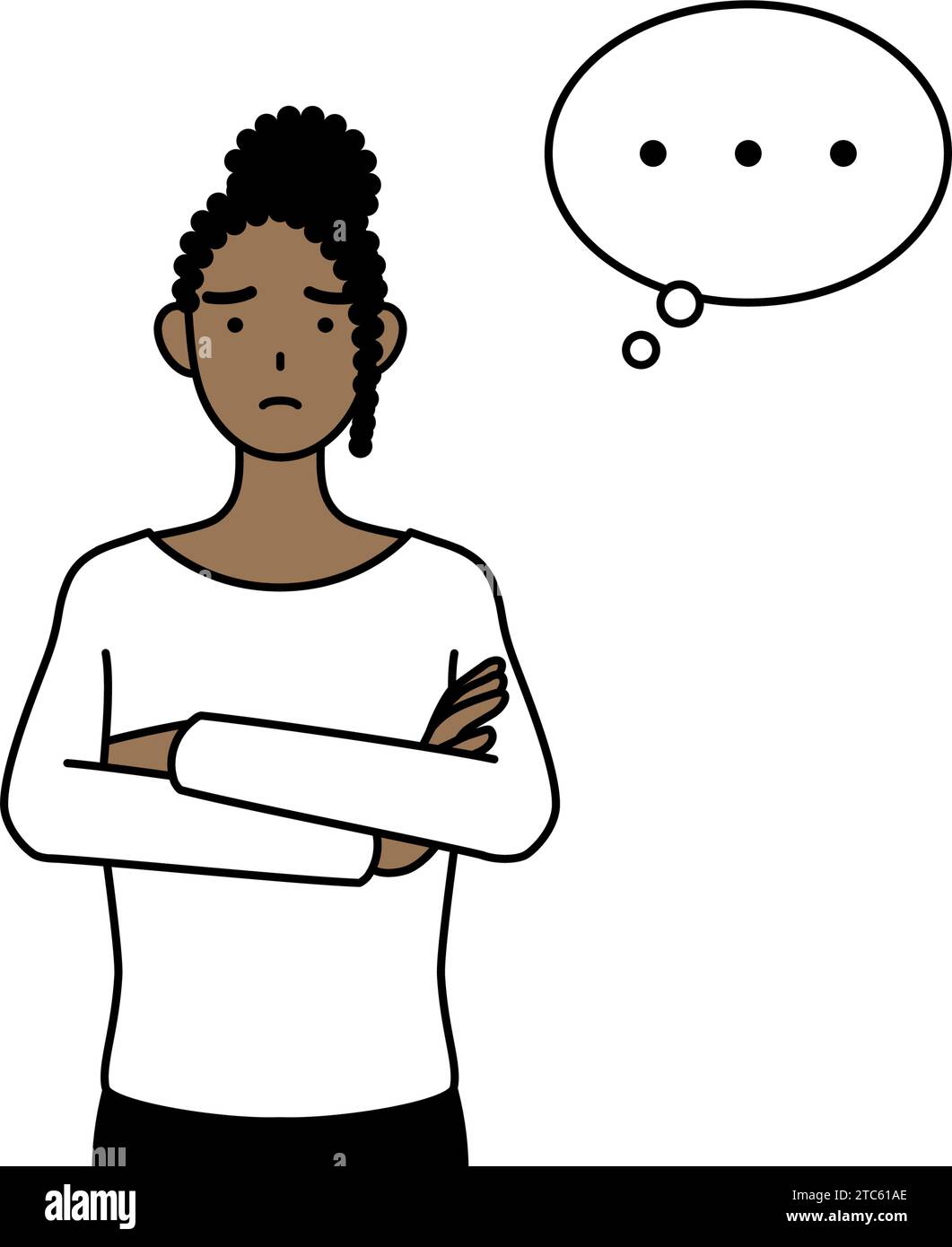 African-American woman with crossed arms, deep in thought, Vector ...