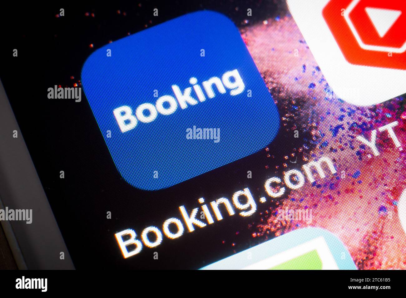 OSTRAVA, CZECH REPUBLIC - AUGUST 2, 2023: Icon of Booking.com mobile app on iPhone smartphone to ...
