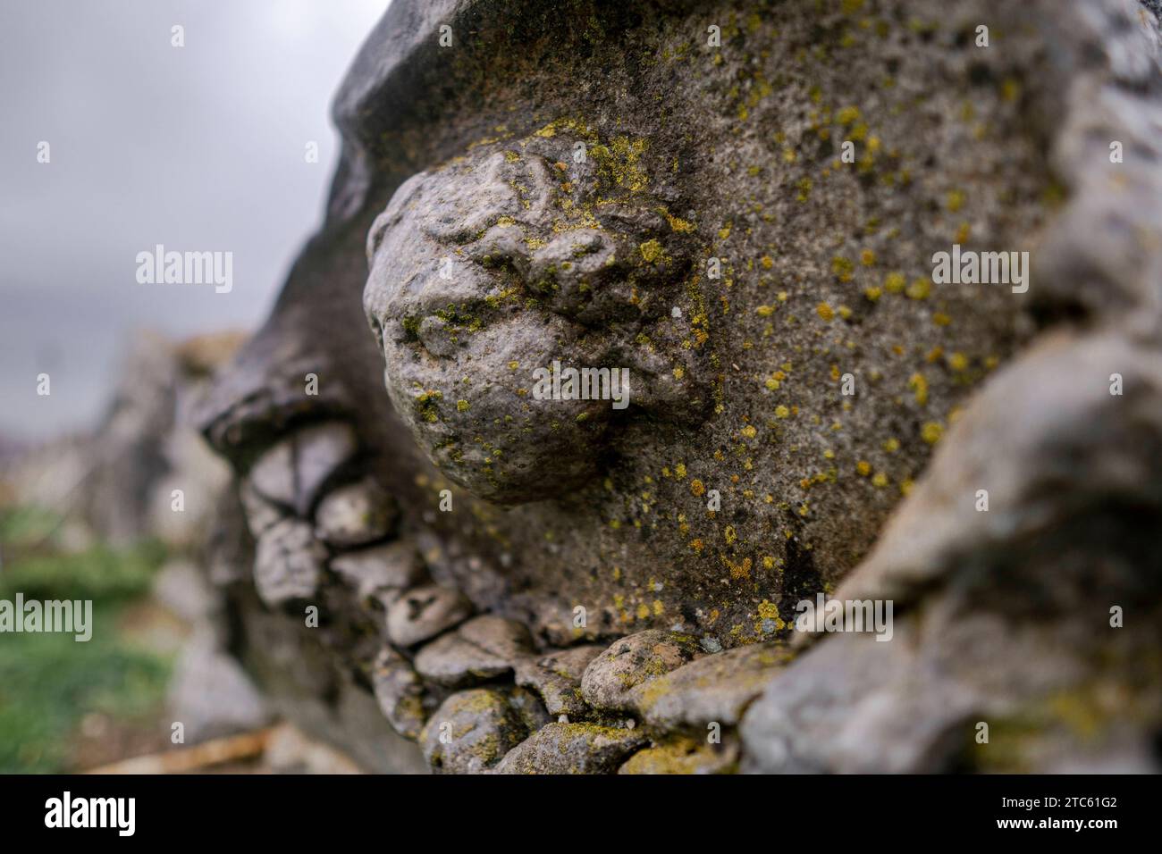 View of a relief statue of a woman located in the garden of the Temple ...