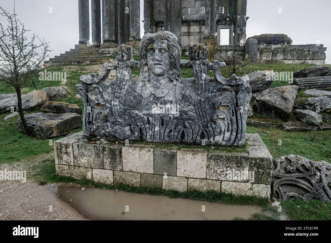 View of the acroteria in the form of a female bust located in front of ...