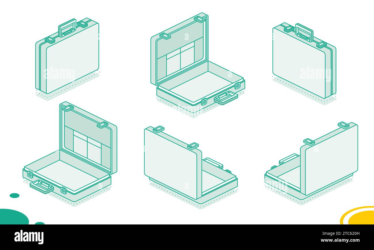 Open and closed briefcase with handle on white background. Isolated ...
