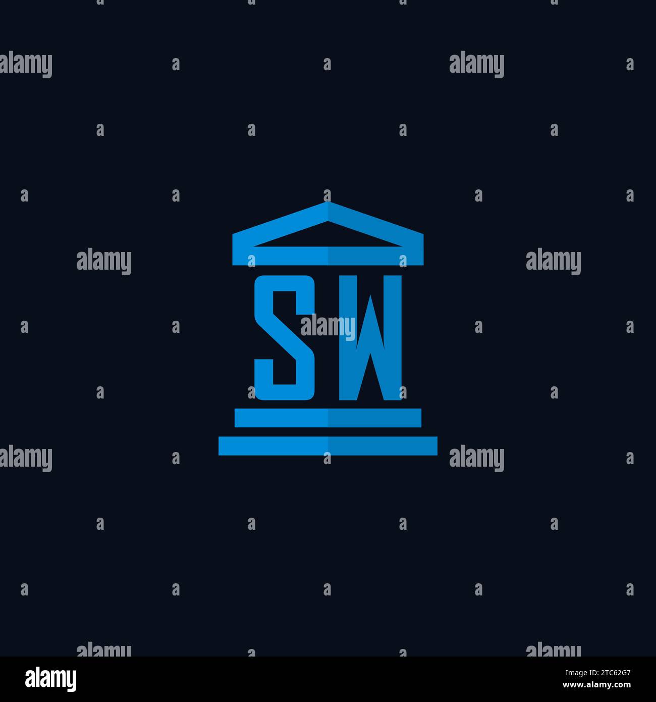 SW initial logo monogram with simple courthouse building icon design ...