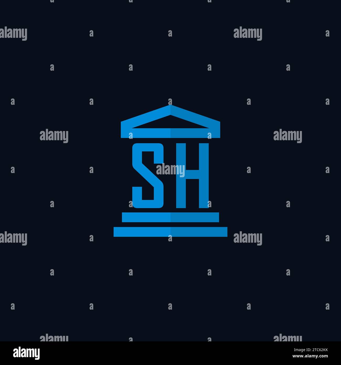 SH initial logo monogram with simple courthouse building icon design ...