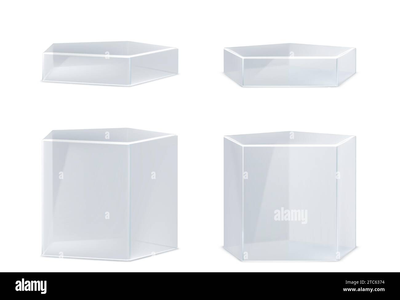 Glass transparent pentagon product podiums of different height ...