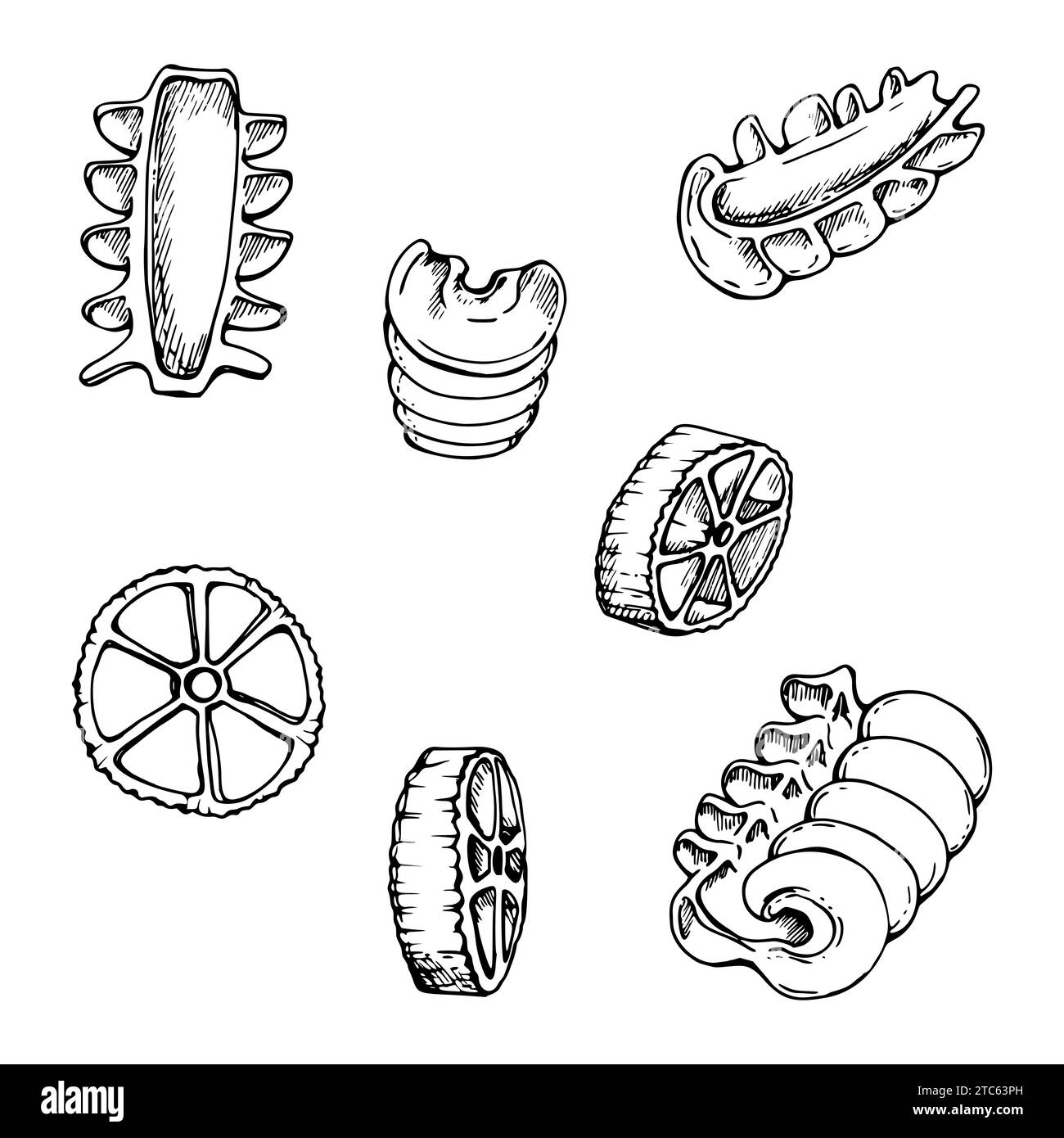 Hand drawn vector ink illustration. Types of pasta Italian cuisine ...