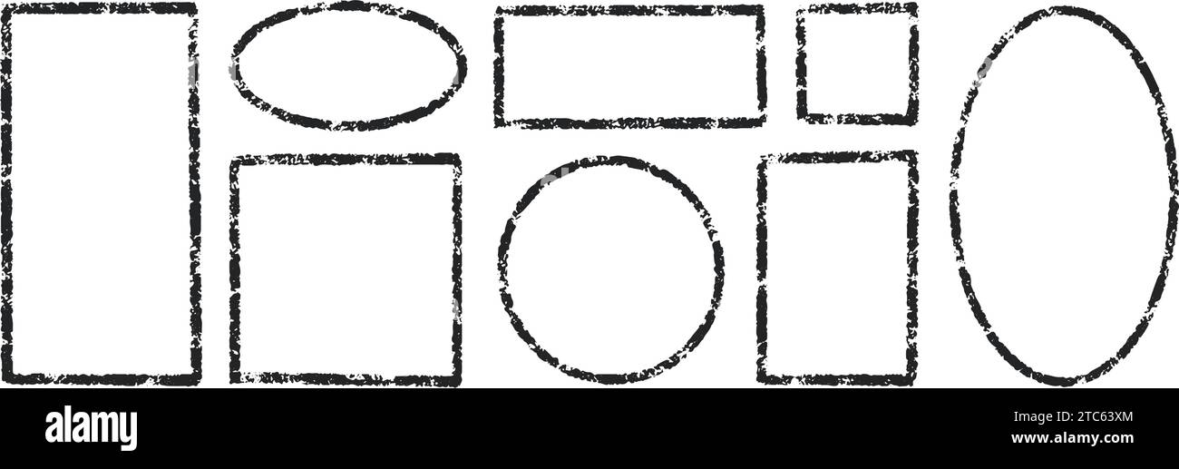 Chalk rectangle and oval frames set. Hand drawn pencil square and ...