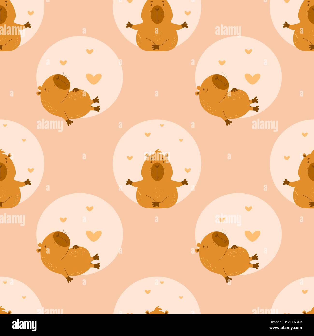 Seamless pattern. Cute characters capybara doing yoga and sleeping animal on light background ...