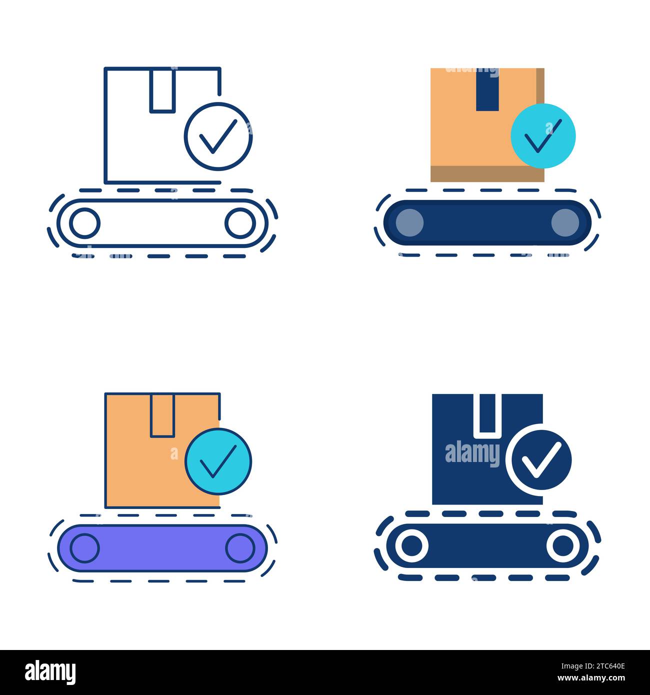 Product quality control icon set in flat and line style. Box on ...