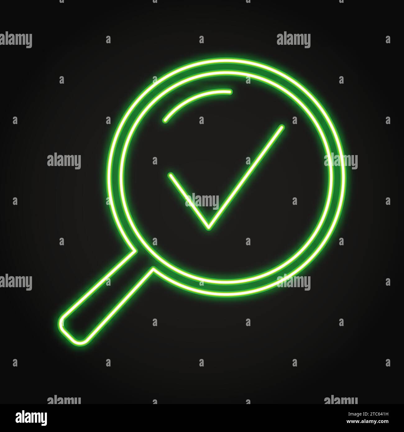 Magnifier with checkmark neon icon. Approved, finding solution ... Magnifier with checkmark neon icon. Approved, finding solution ...