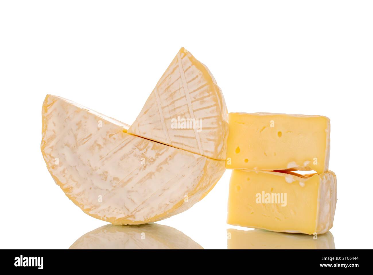 Fragrant Brie cheese, macro, isolated on white background Stock Photo ...
