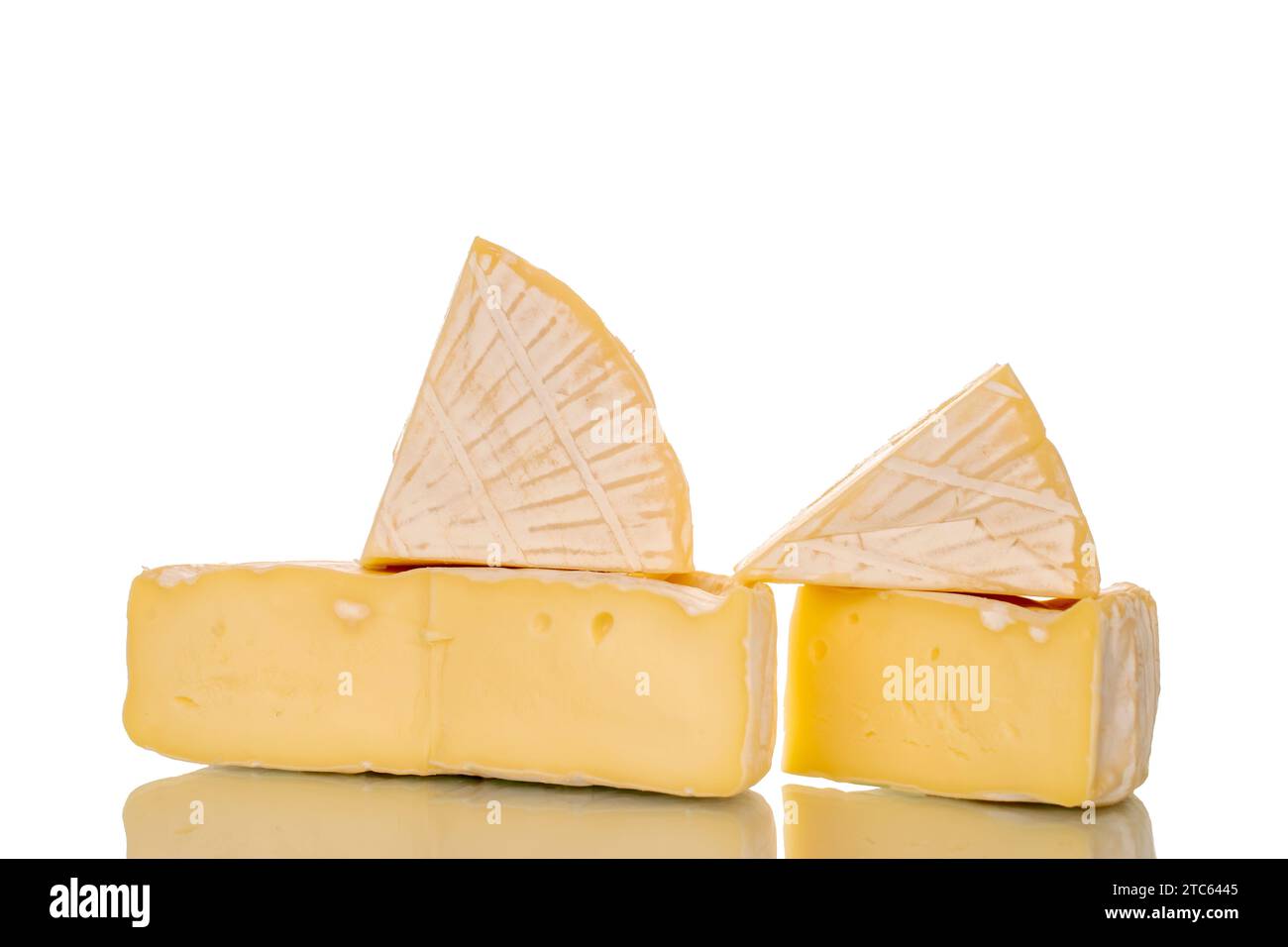 Fragrant Brie cheese, macro, isolated on white background Stock Photo ...