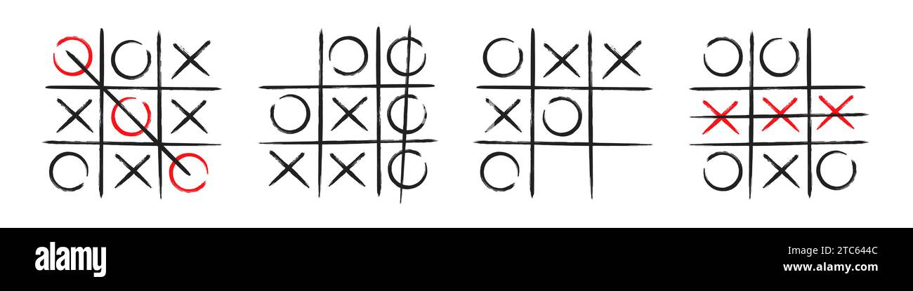 Tic tac toe xo game hand drawn grid doodle template vector illustration ...