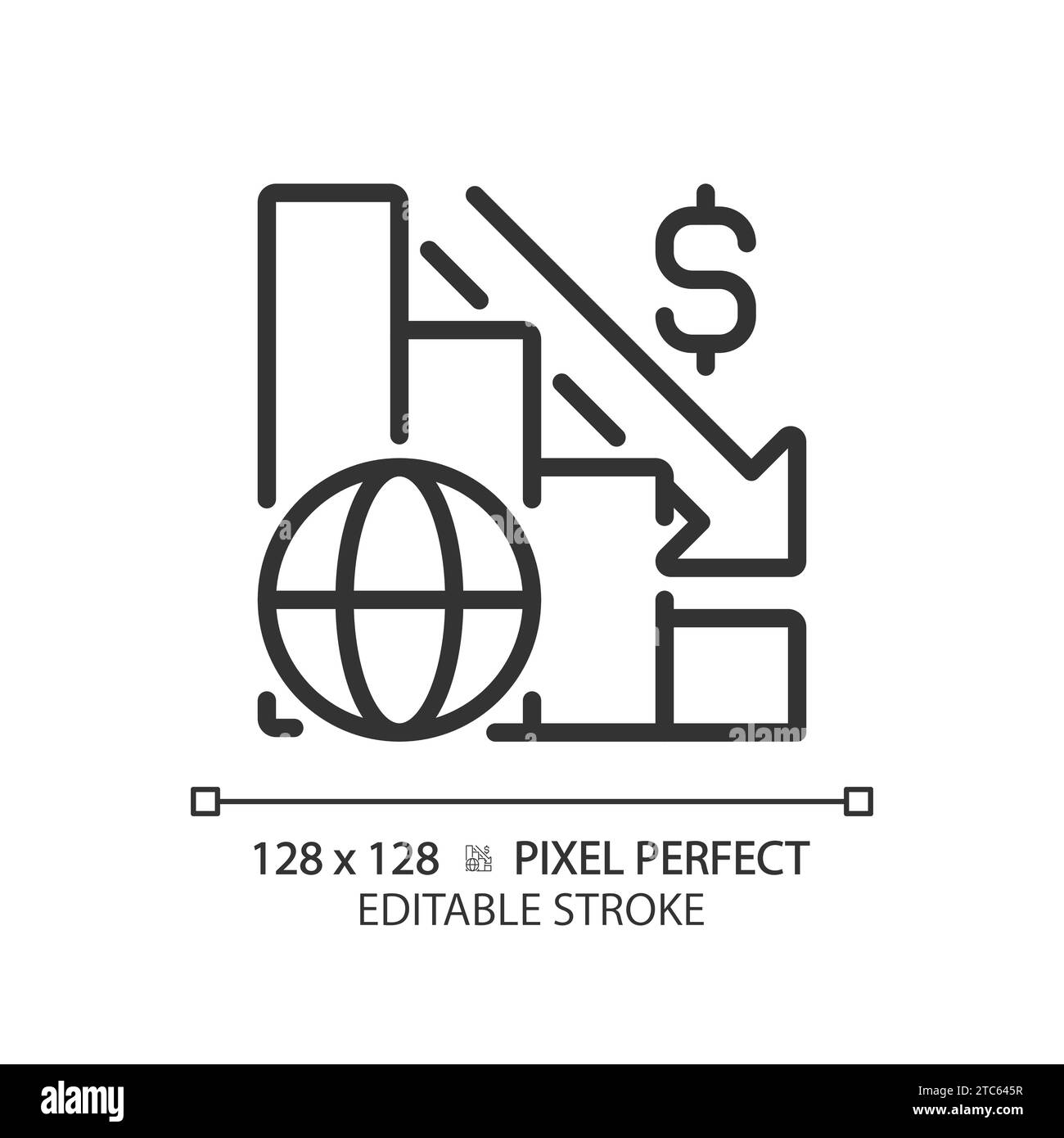 2D thin line pixel perfect simple black global crisis icon Stock Vector ...