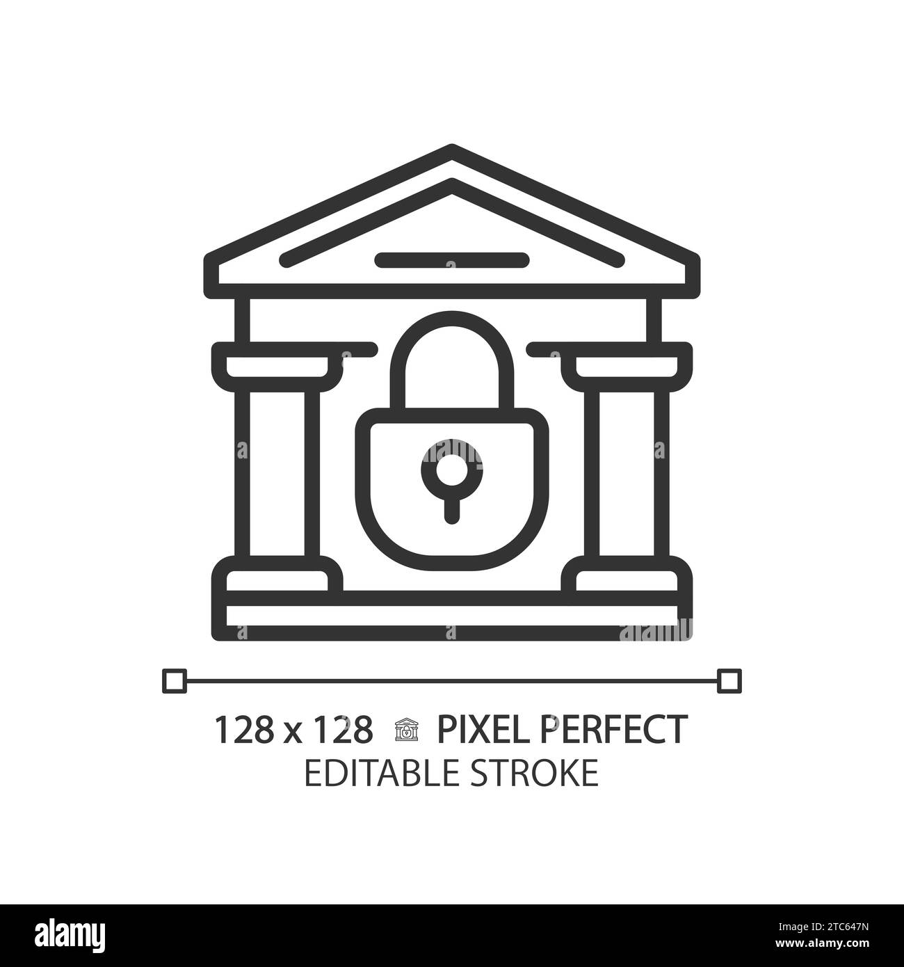 2D thin linear pixel perfect simple black closed bank icon Stock Vector ...