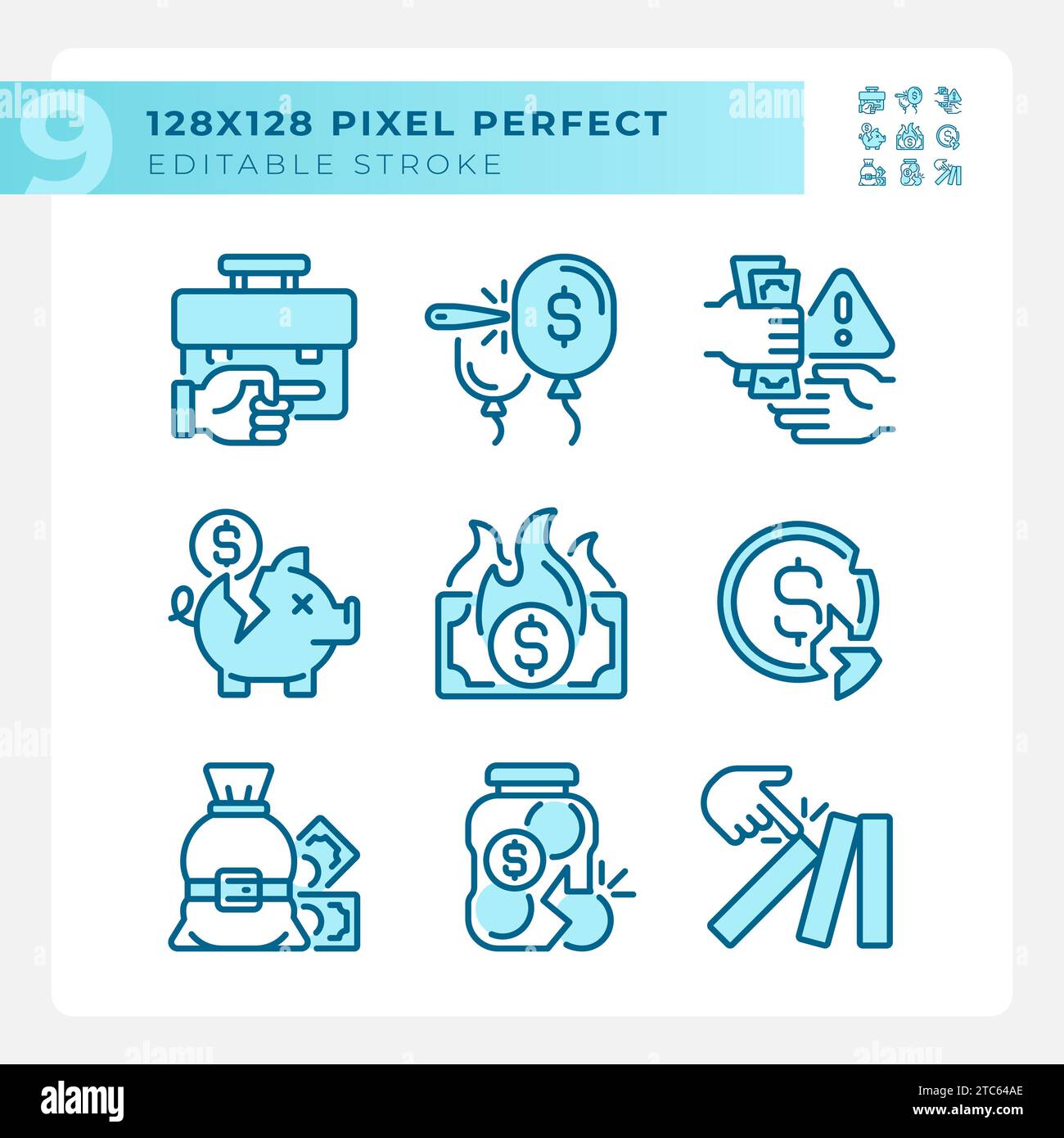 Editable blue simple economic crisis icons collection Stock Vector ...