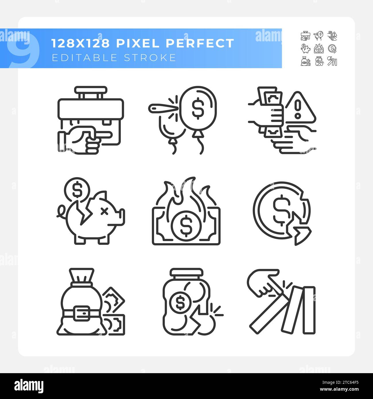 Editable black simple economic crisis icons collection Stock Vector ...