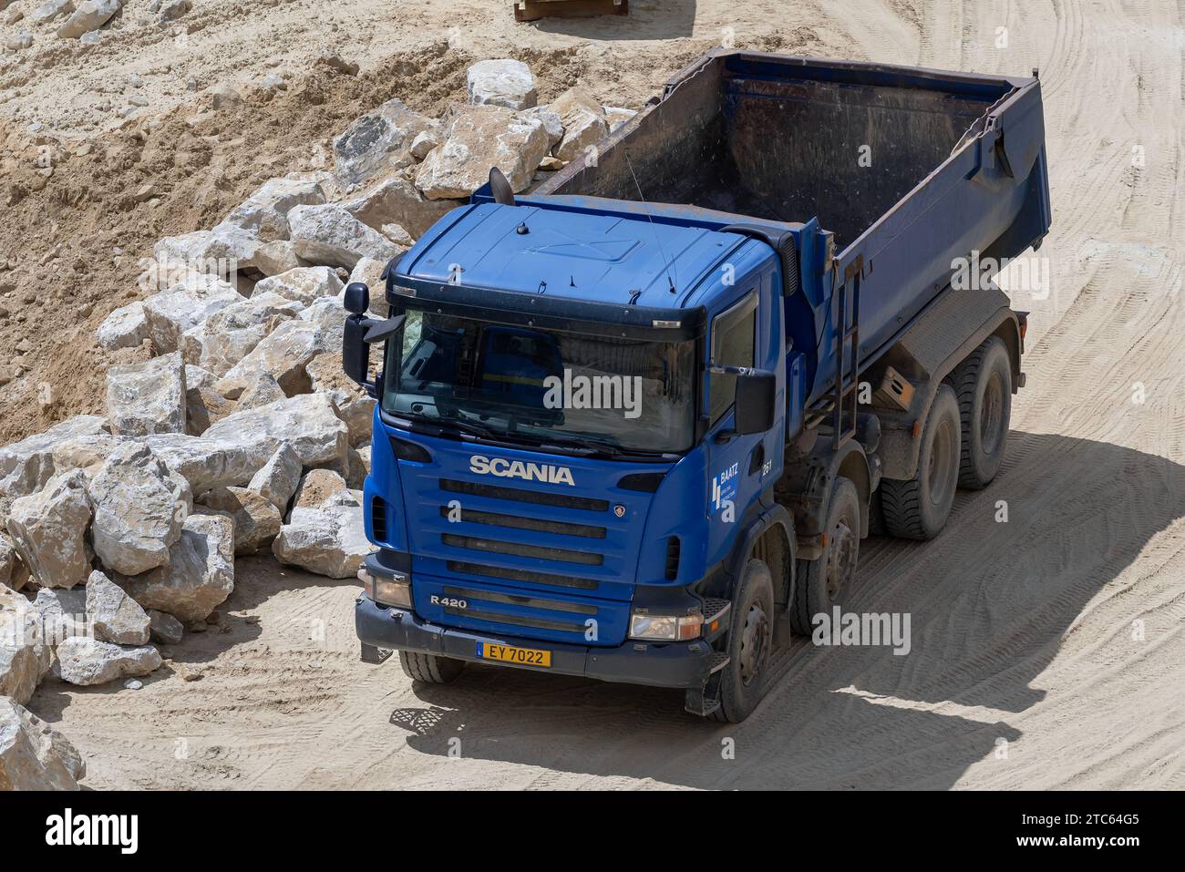 Luxembourg City, Luxembourg - Blue dump truck Scania R420 on ...