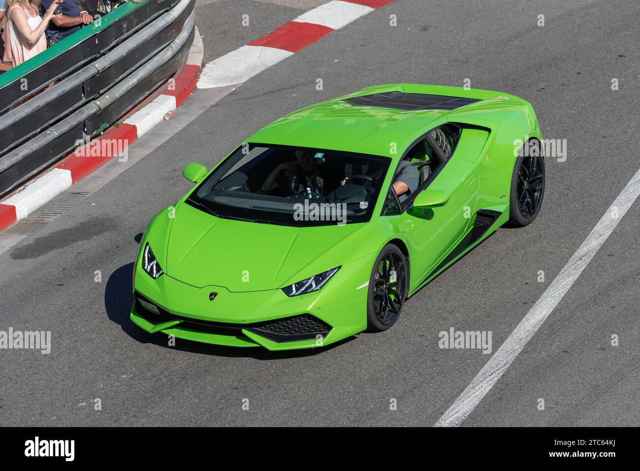 Monaco, Monaco - Green Lamborghini Huracán LP610-4 driving on the road ...