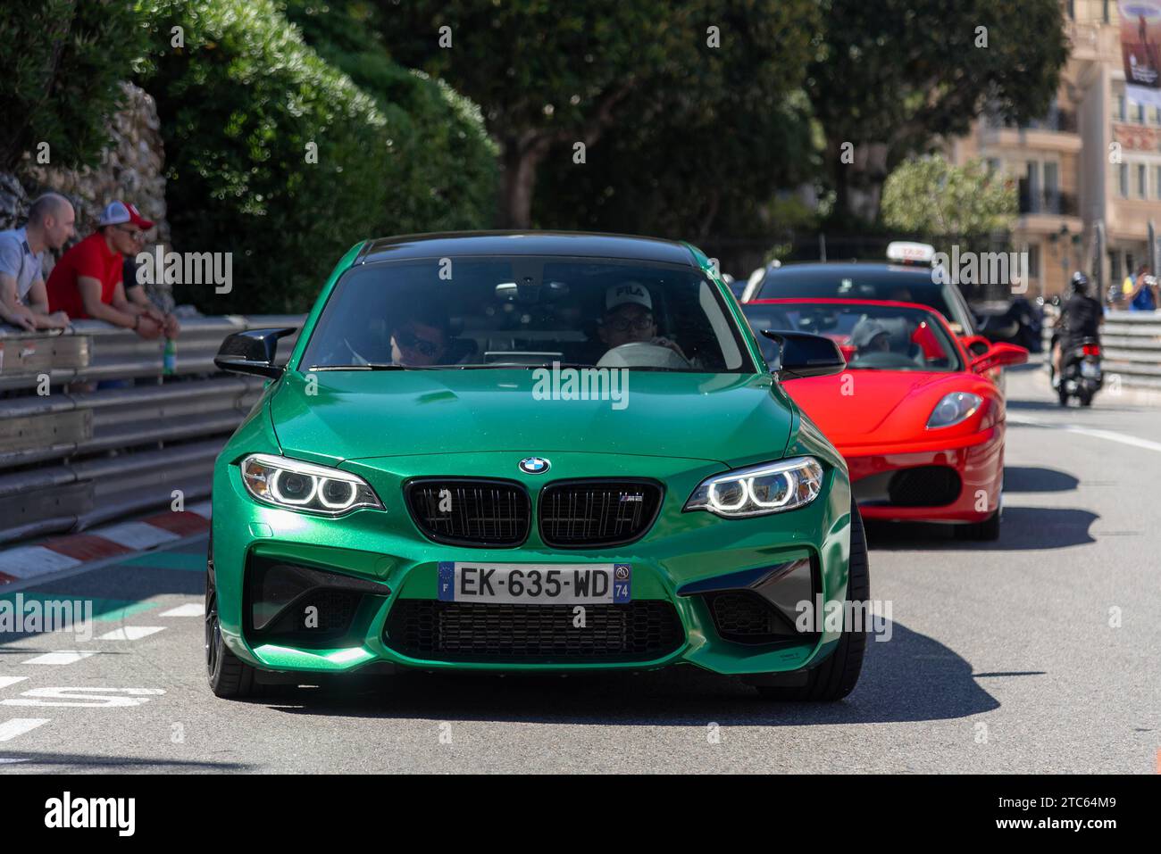 Monaco, Monaco - Green BMW M2 driving on the road in the Fairmont ...