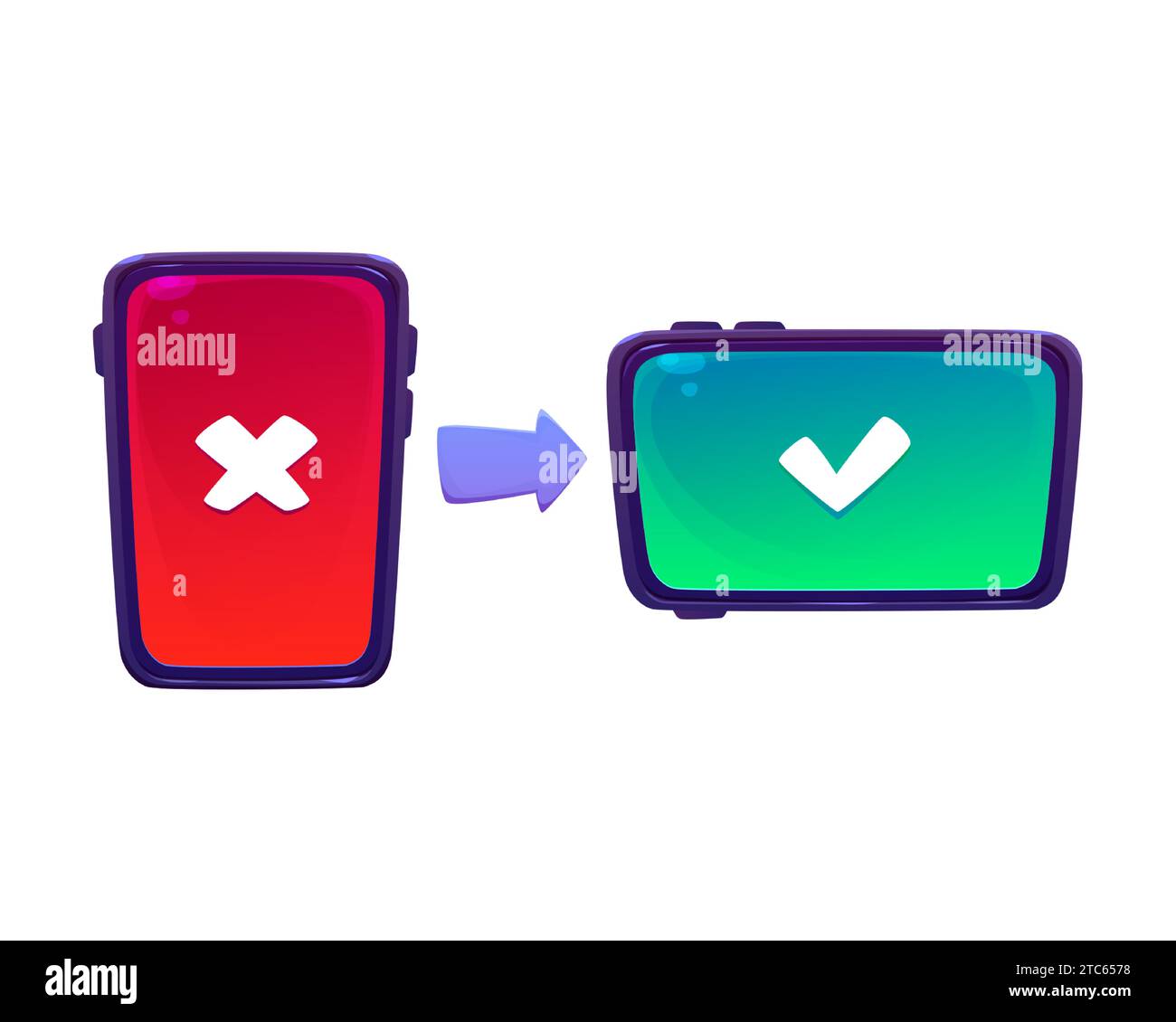 Smartphone icons with red and green screens isolated on white ...