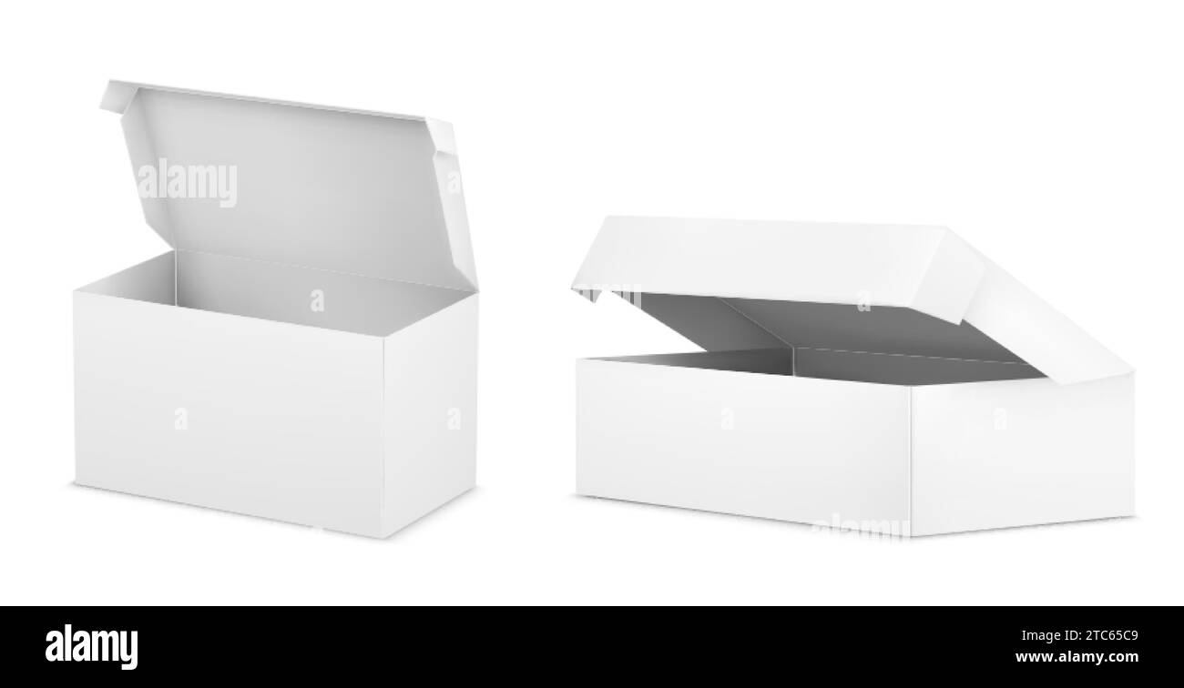 White open cardboard box mockup. Realistic vector illustration set of ...