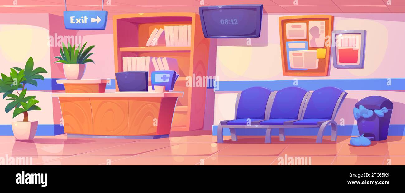 Hospital lobby interior design. Vector cartoon illustration of ...