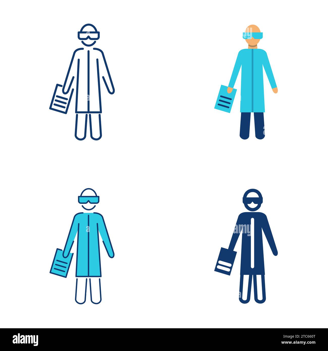 Scientist with document icon set in flat and line style. Vector ...