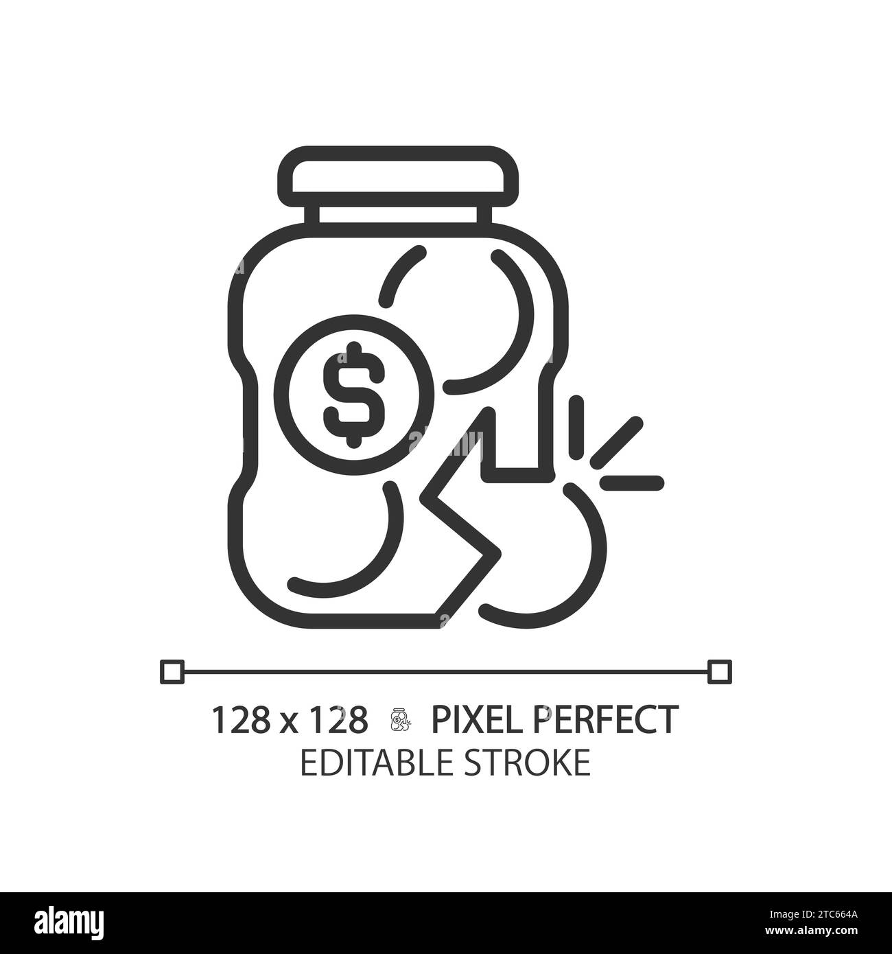2D thin linear pixel perfect black broken glass jar icon Stock Vector ...