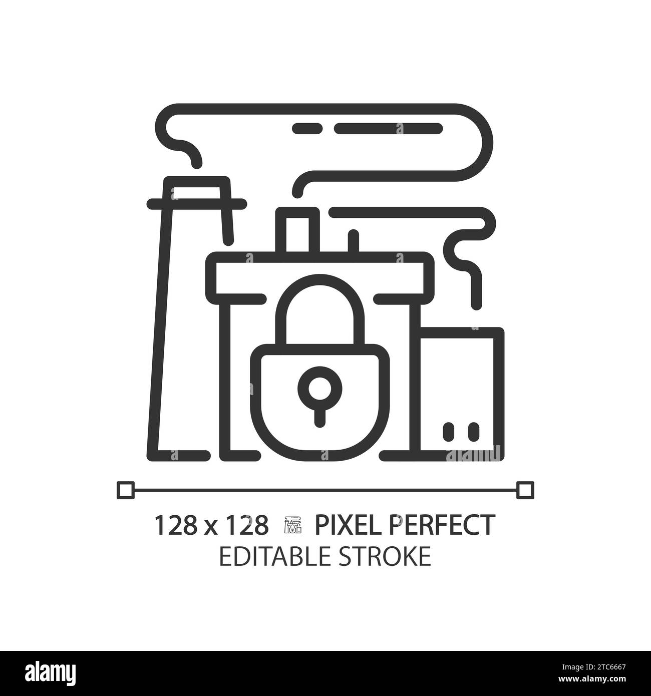 2D thin linear pixel perfect simple black closed factory icon Stock ...