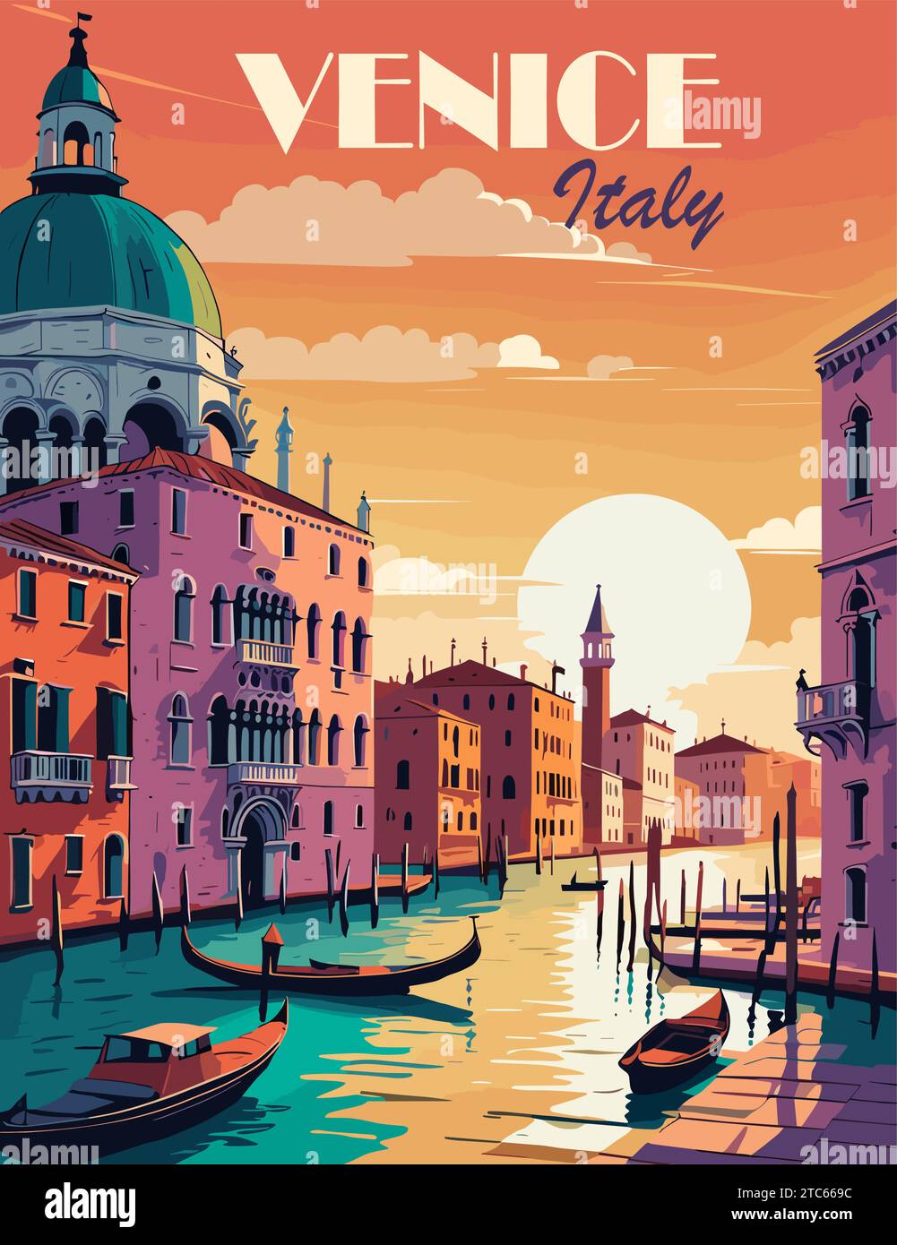 Venice Travel Destination Poster in retro style Stock Vector Image ...