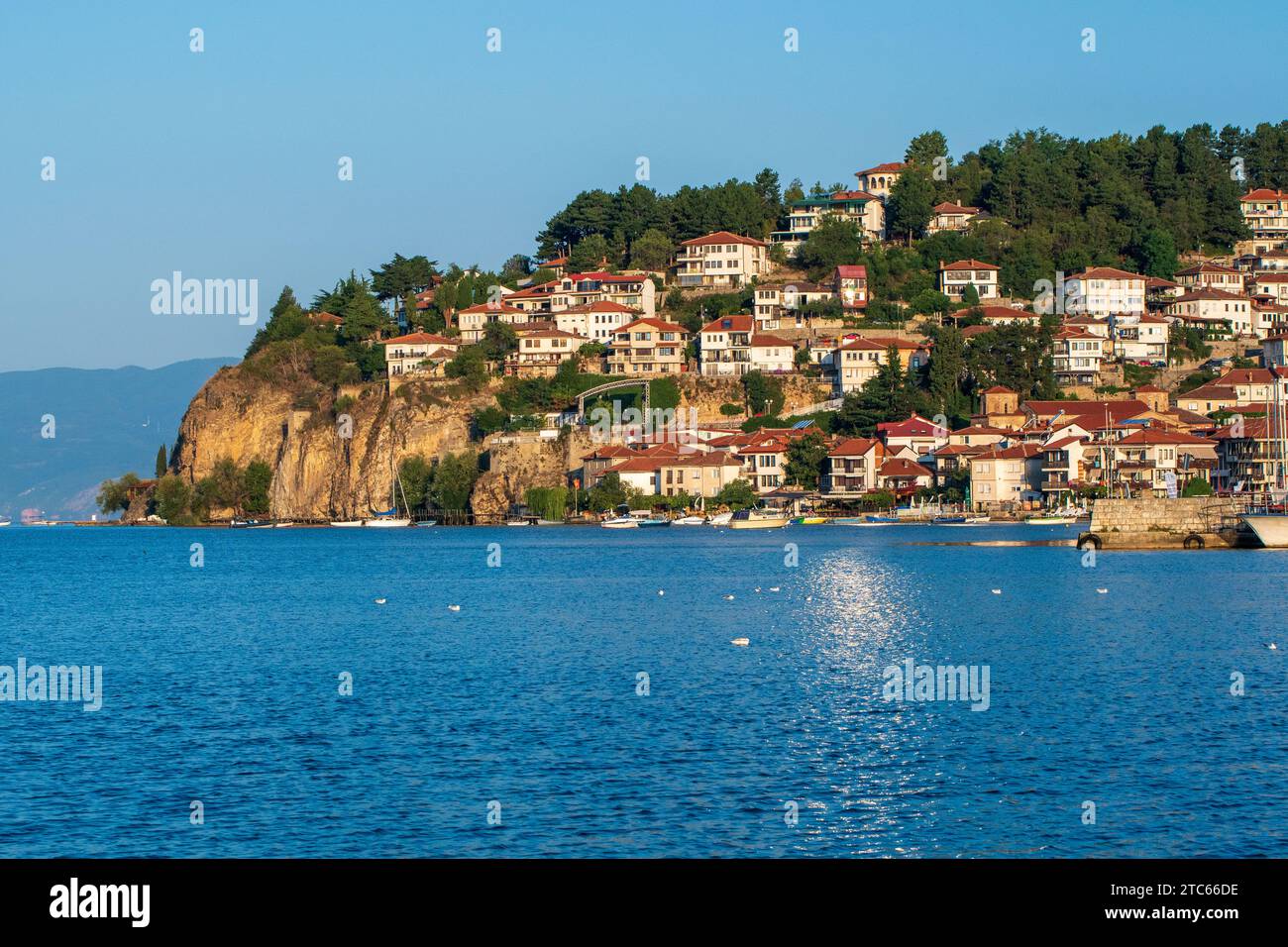 Beautiful landscape from Ohrid lake . Blue sky as background ...