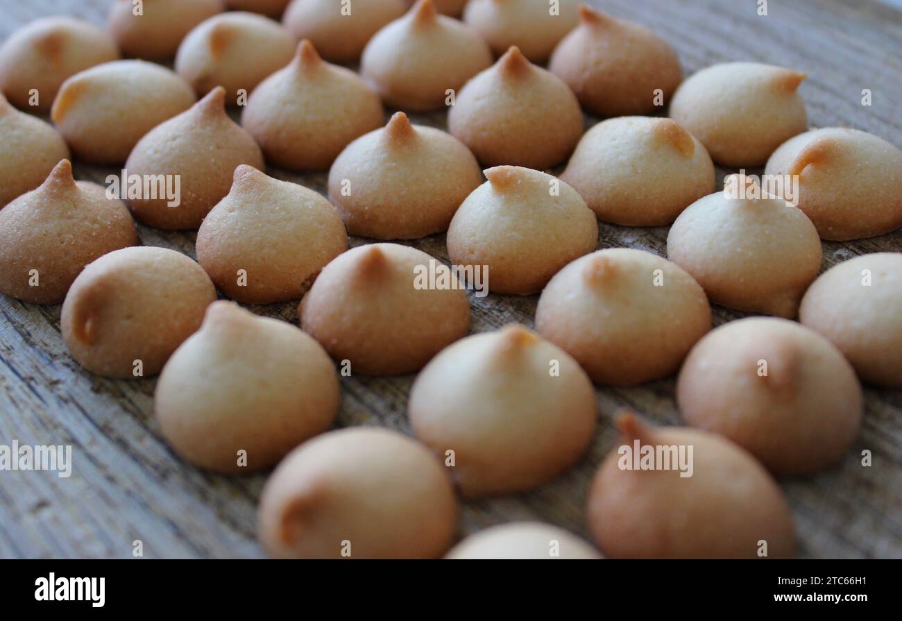 Rows Of Small Round Egg Biscuits Going On View With Soft Focus Stock ...
